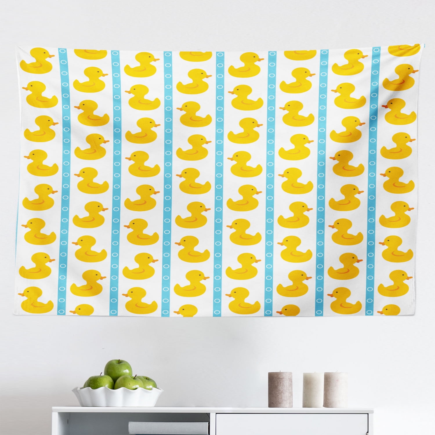 Rubber Duck Tapestry, Ducklings Pattern with Little Hearts Love Animals ...