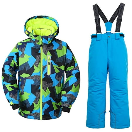 Big Boy's 2-Piece Ski Jacket and Pants Thicken Warm Hooded Snowsuit ...