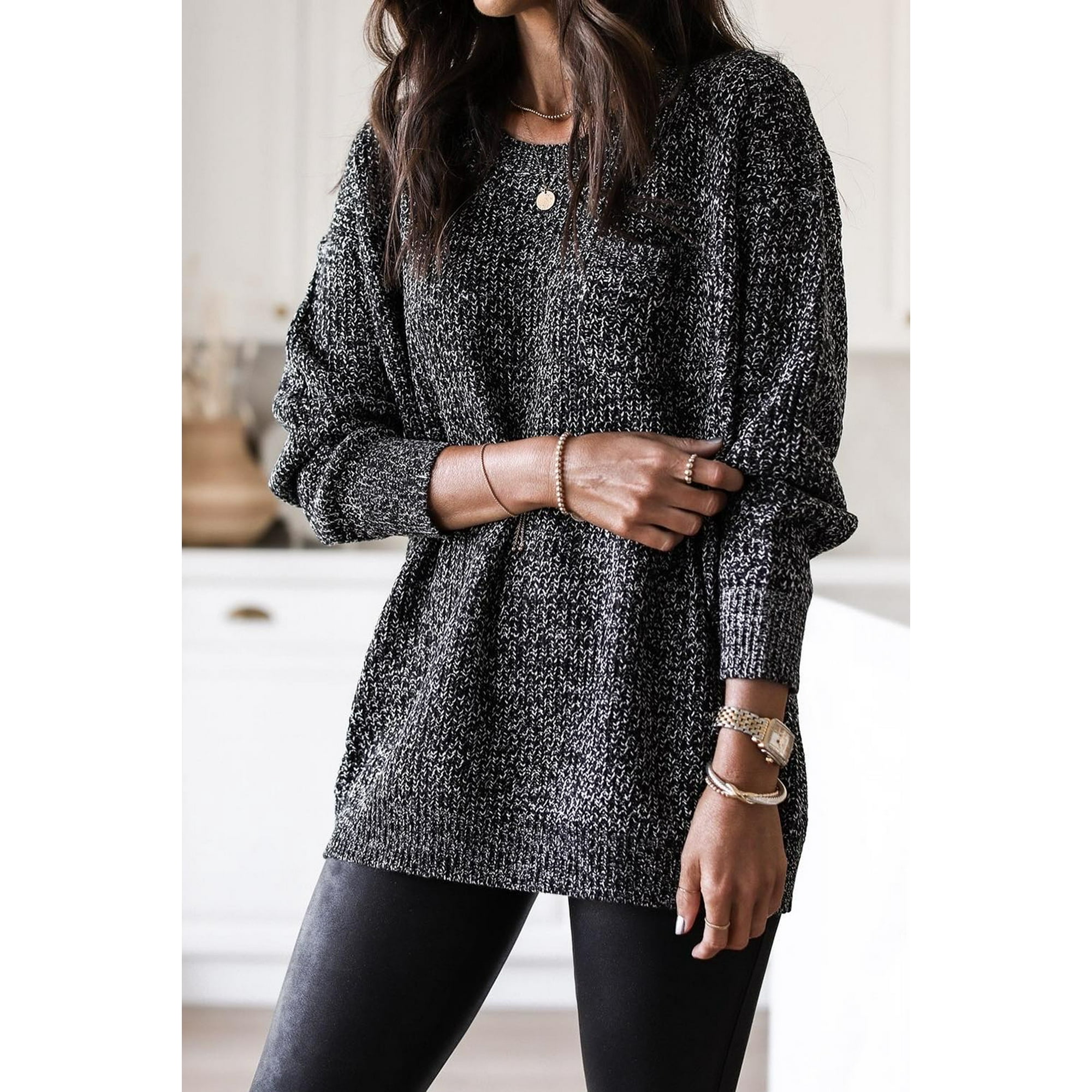 Click here for Folunsi Sparkling Black Glitter Sweater - Elegant... prices