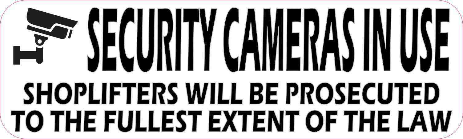 10in x 3in White Security Cameras in Use Sticker Vinyl Business Sign ...