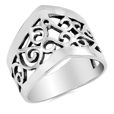 Wide Large Filigree Wave Cutout Ring .925 Sterling Silver Band Jewelry ...
