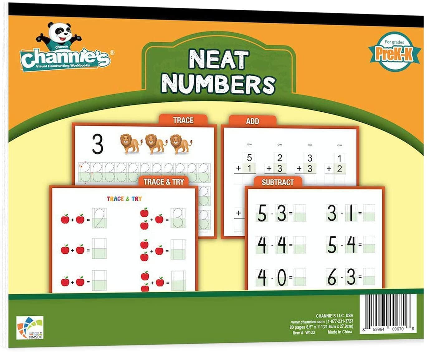 Channie's Neat Numbers Visual Math Workbook 80 Pages 11x8.5 inch Pre-K ...