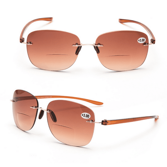 2 Pack Tinted Bifocals Reading Glasses Rimless Sunglasses Readers ...