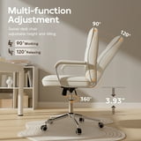 Genpo White Office Chair, Swivel Leather Computer Desk Chair with ...