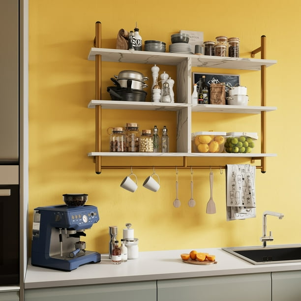 White industrial pipe shelves store