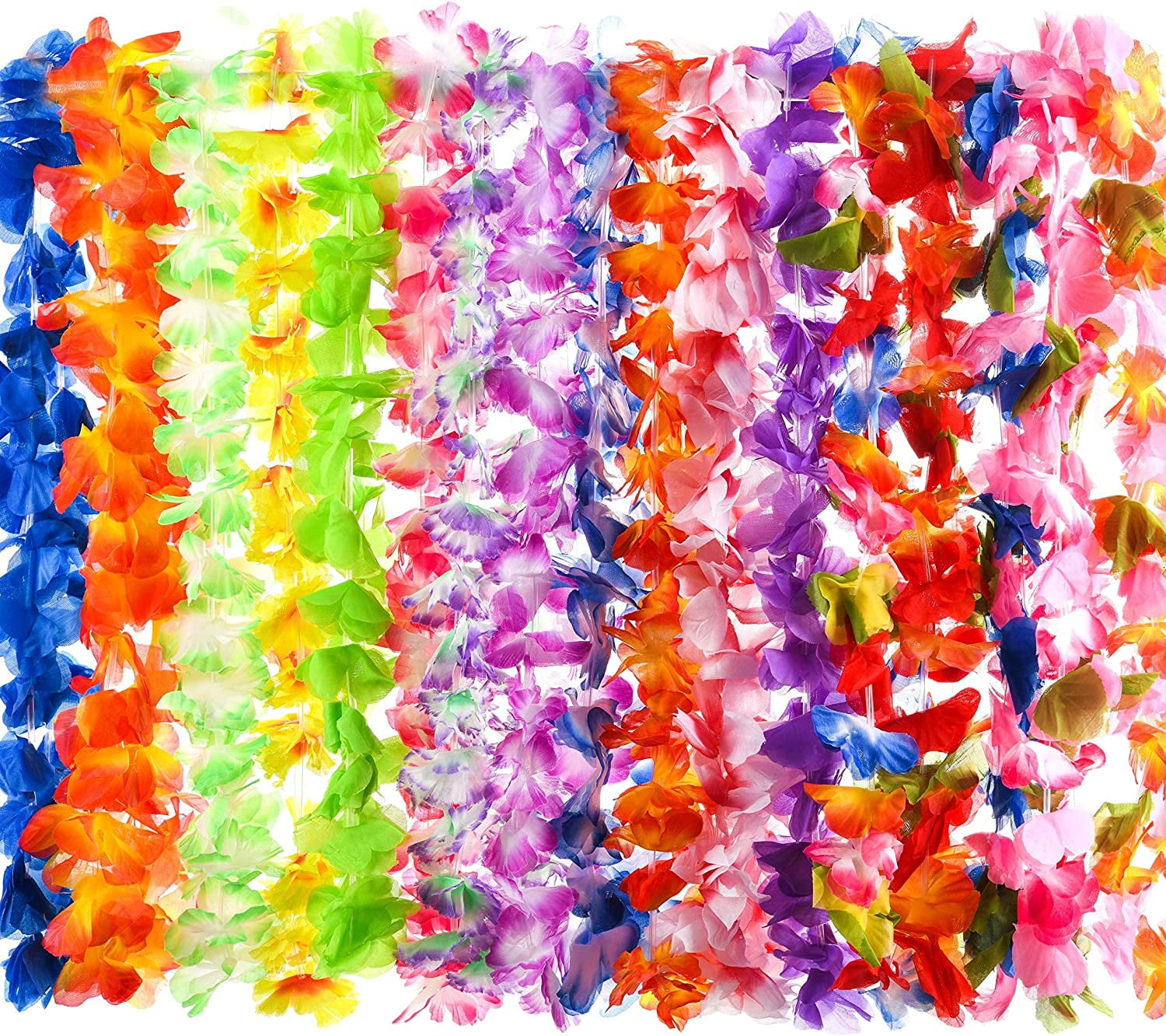 40 Count Hawaiian Flower Lei for Luau Party - Bulk Set of Floral ...
