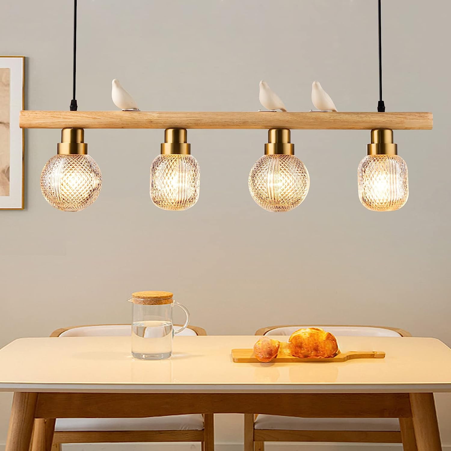 ZXNYH 4-Light Kitchen Island Lighting Vintage Glass Chandelier Goble ...