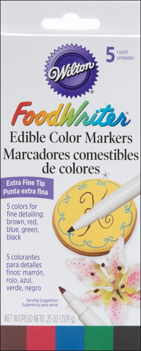 Food Writer Extra-Fine Tip Edible Color Markers .25oz 5/Pkg-Assorted ...