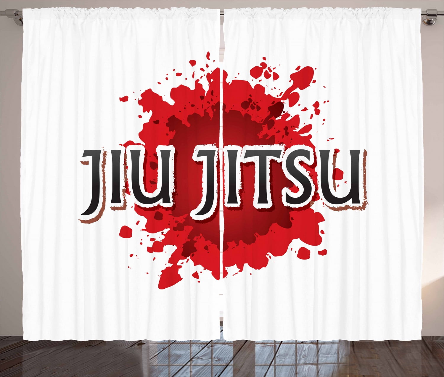 Jiu Jitsu Curtains 2 Panels Set, Japanese Martial Arts Typography on ...