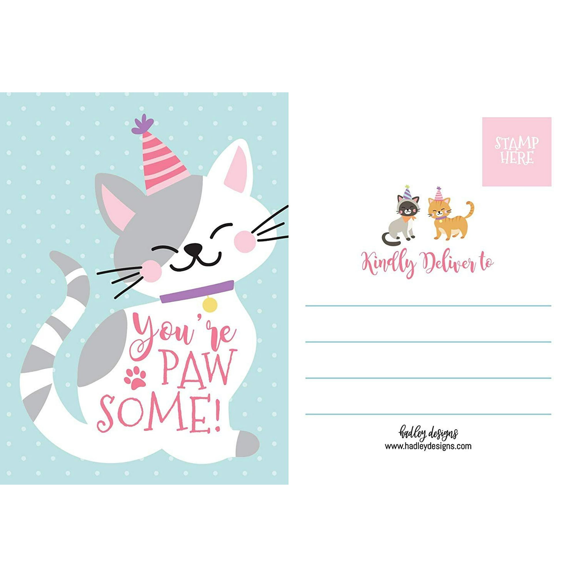 Cat Themed Birthday Party Invitations