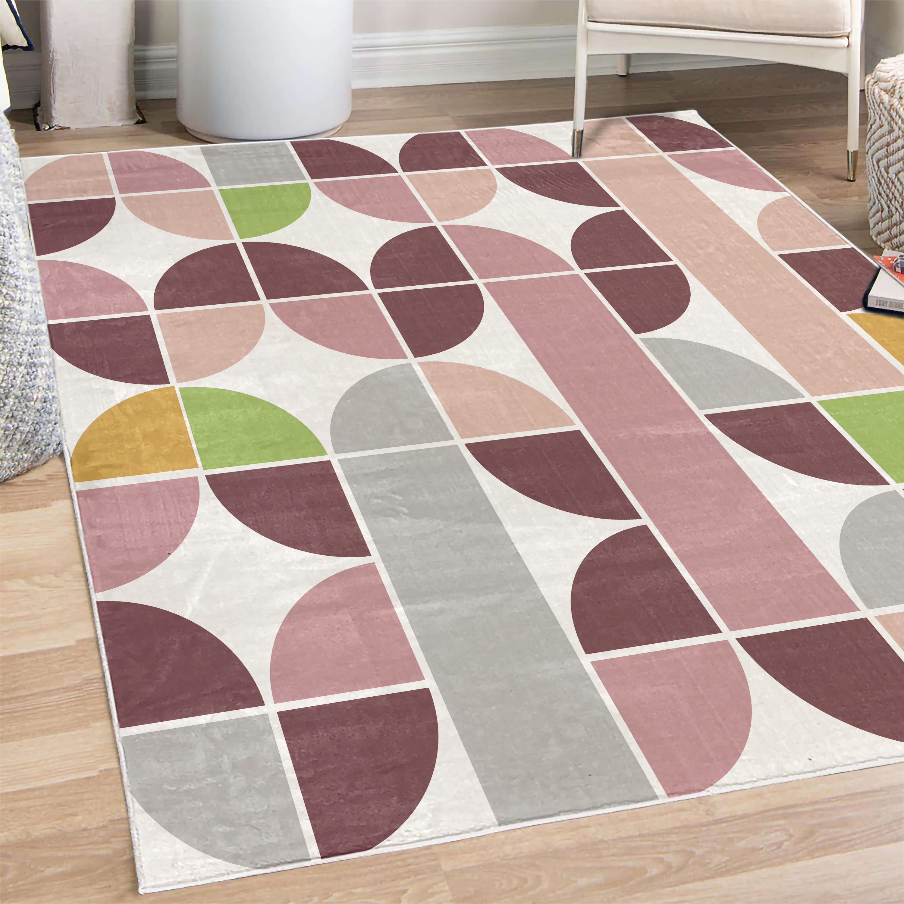 Retro Decorative Rug, Pop Art Funky Unusual Geometric Forms Mosaic ...