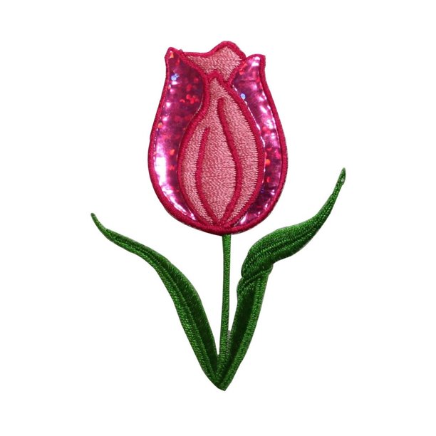 ID 6174 Shiny Pink Tulip Patch Flower Glitter Love Embroidered Iron On ...