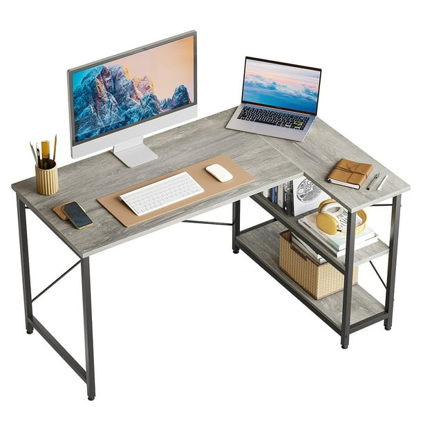 Bestier 47 inch Corner L-Shaped Desk with Storage Shelves Writing Desk ...