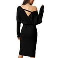 Unique Bargains Women's Deep V Neck Wrap Lantern Sleeve Belted Mini ...