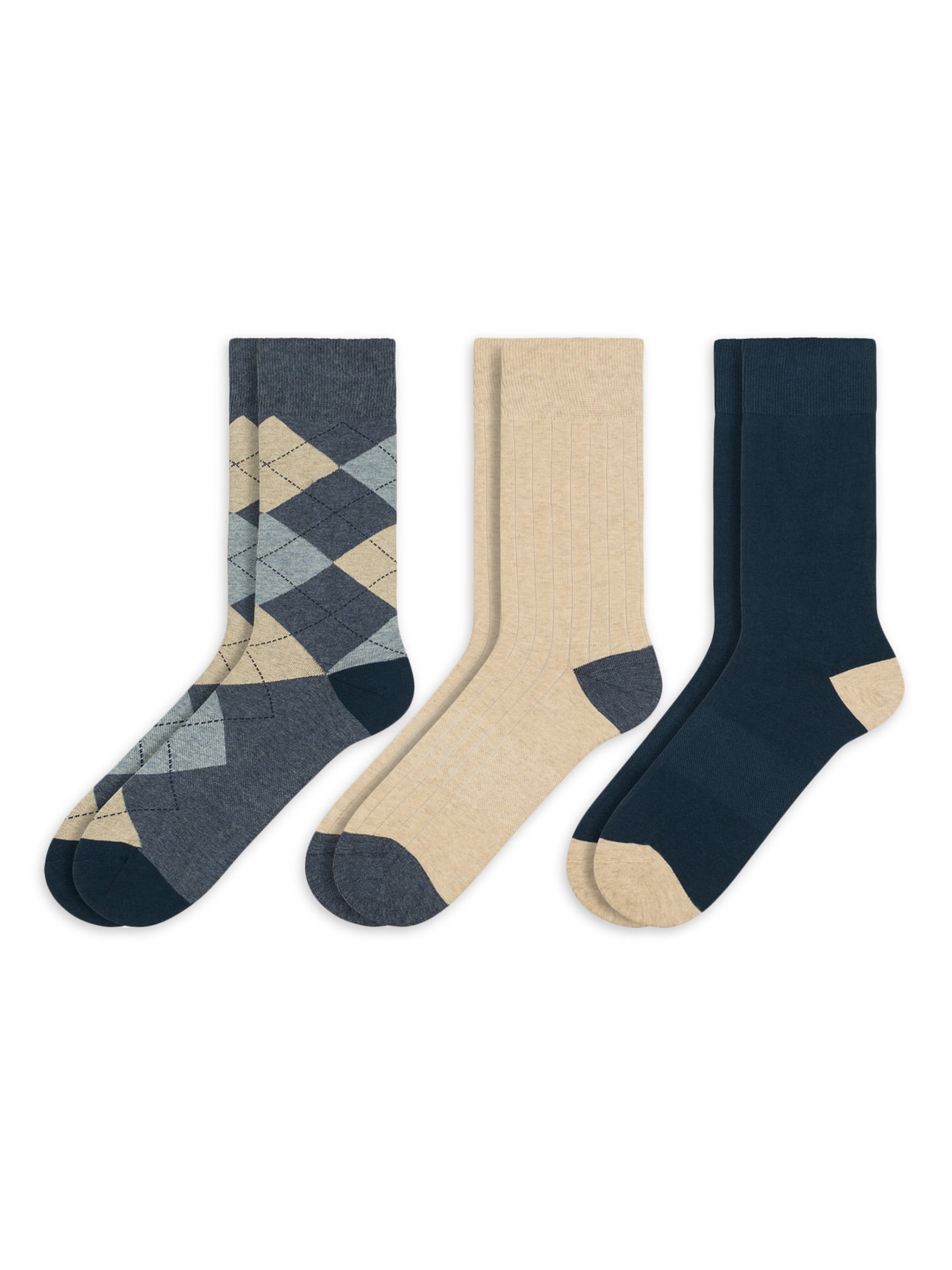 George Men's Combed Cotton Patterned Crew Socks ,3 Pack - Walmart.com