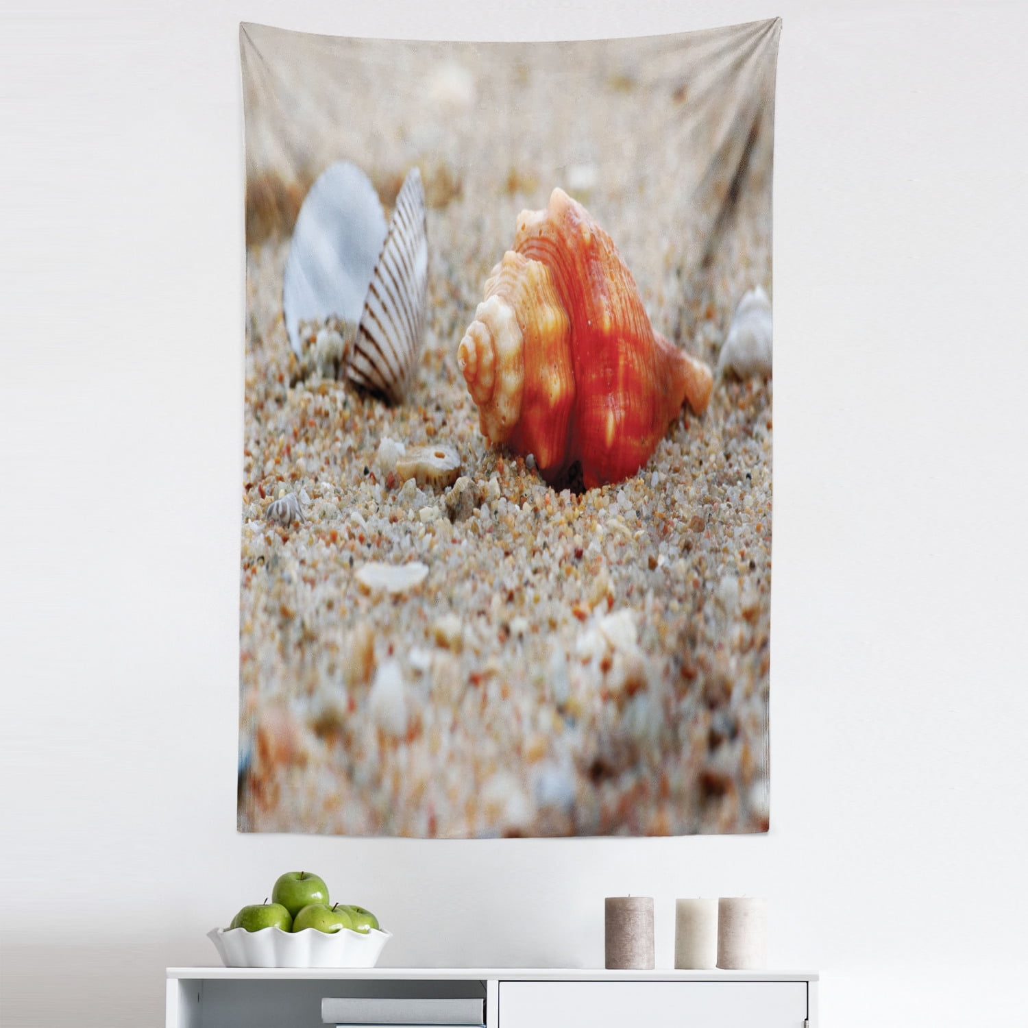 Beach Scene Tapestry, Shells on the Sand Marine Coast Theme Focused ...