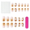 24 Pcs Fall Press on Nails Short Square Nails Gold Glitter Pumpkins ...
