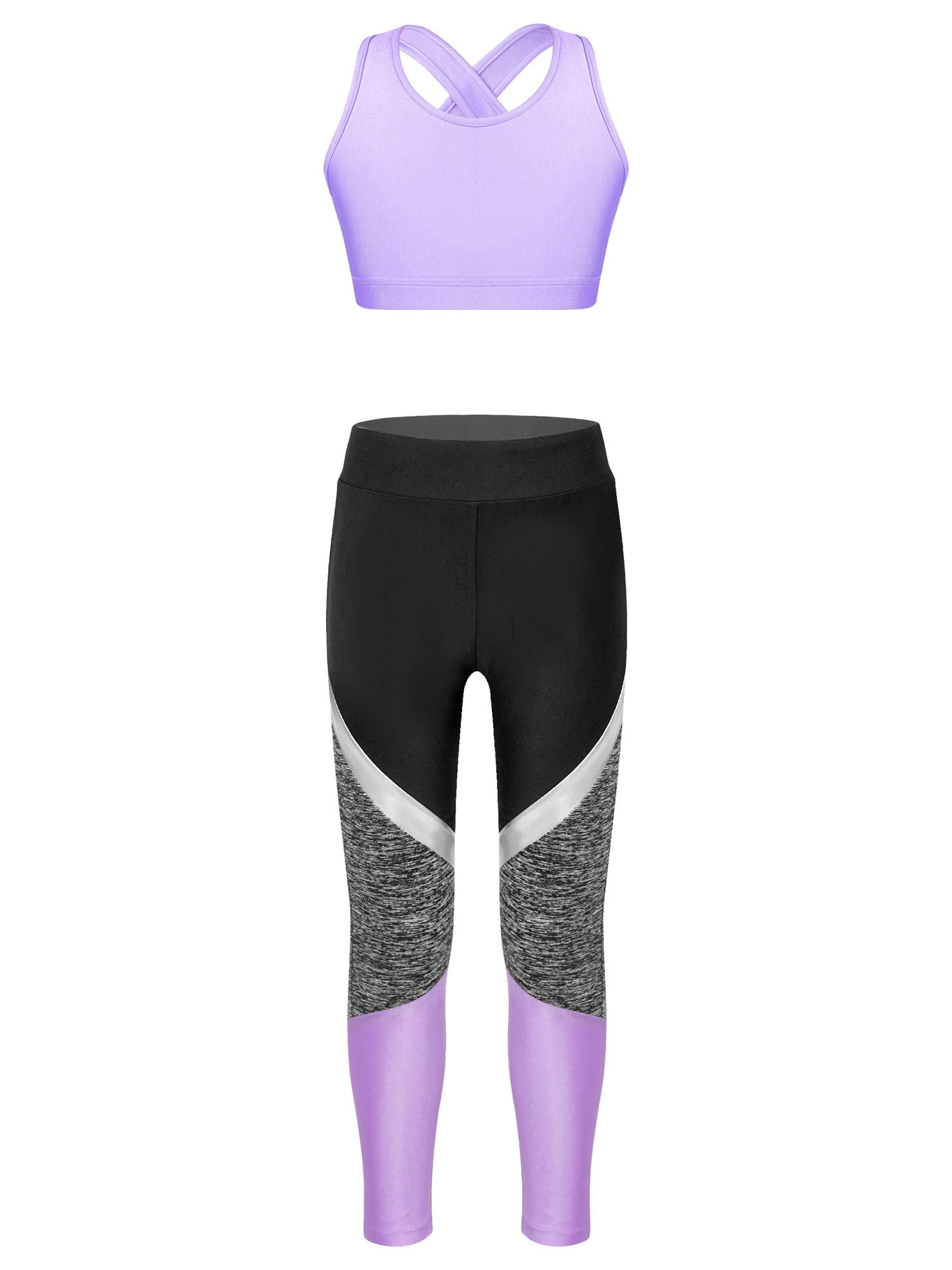iEFiEL Kids Girls Workout Running Sports Suit Set Wide Straps Tops with ...