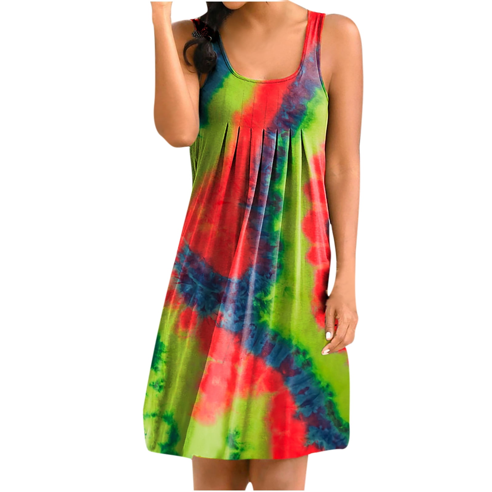 Puntoco Womens Plus Size Clearance Dresses Women Print O Neck Tank