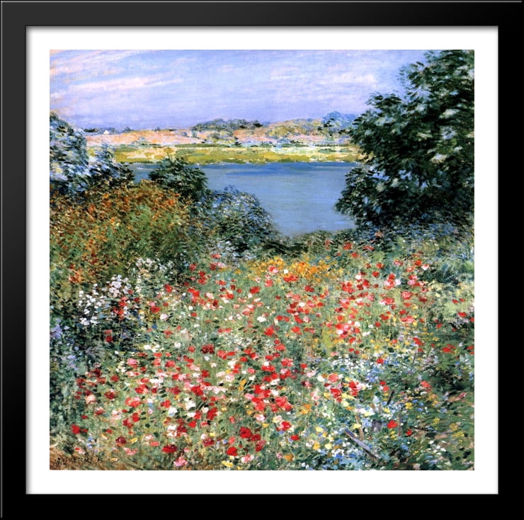 Poppy Garden 28x28 Large Black Wood Framed Print Art by Willard Metcalf ...