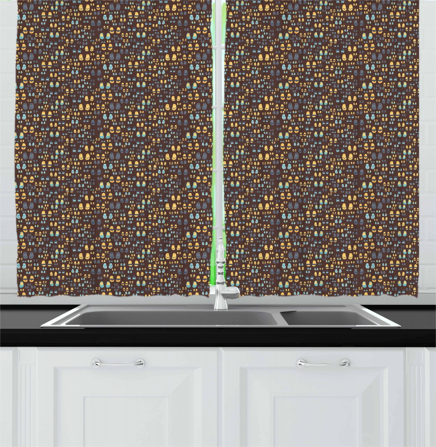 Flip Flop Curtains 2 Panels Set, Minimalist Style Repeating Pattern of ...