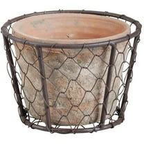 Esschert Design AT10 Aged Terracotta Single Pot with Metal Basket with ...