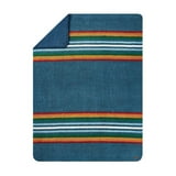 PENDLETON Plush Sherpa Fleece Blanket, Twin Size, Serape Stripe Blue ...