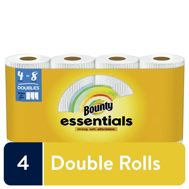 Bounty Essentials Select-A-Size Paper Towels, White, 4 Double Rolls ...