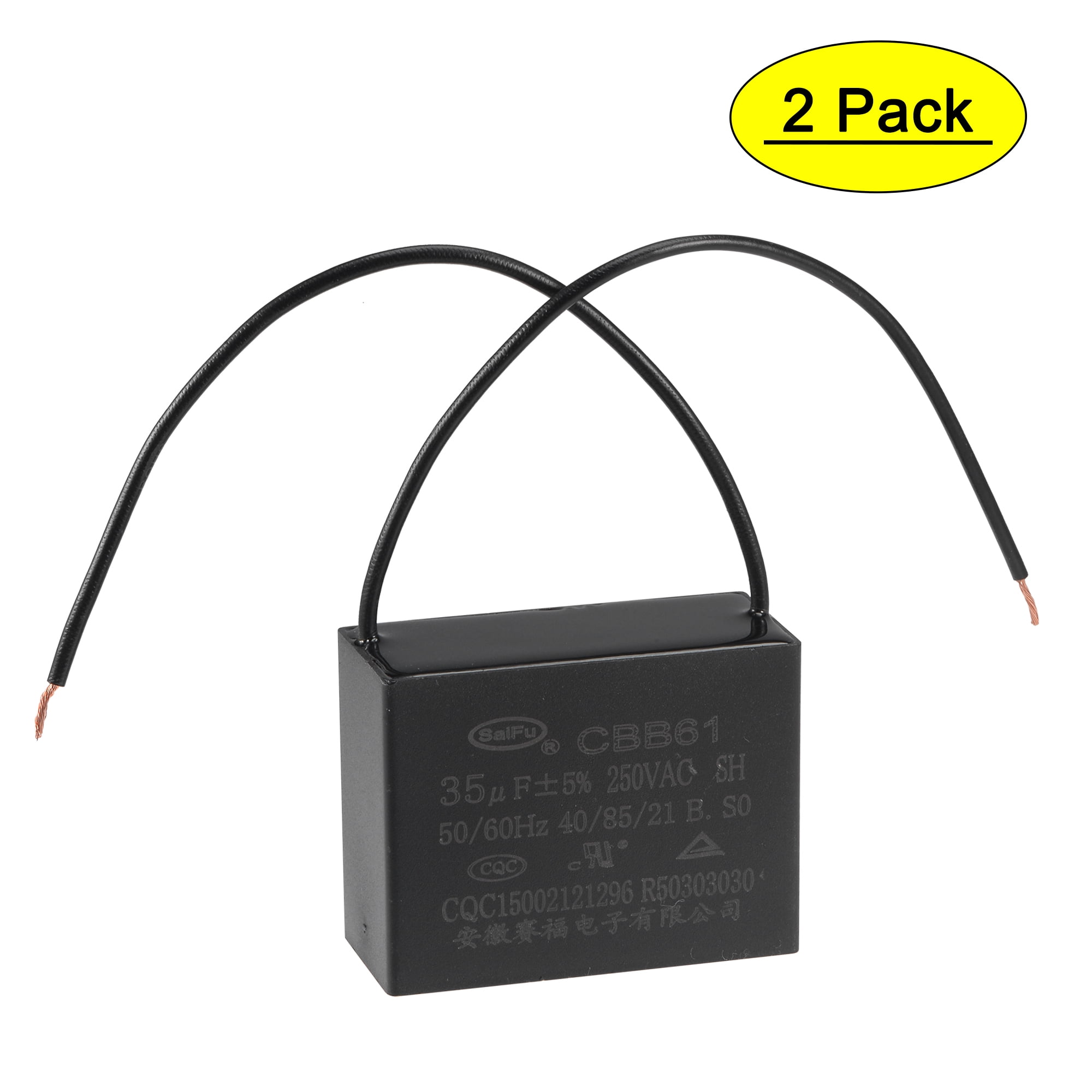 Uxcell 35uF 250V AC 2 Wires CBB61 Ceiling Fan Capacitors 2 Pack ...