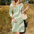 Abstract Green Cream Swirl Pattern Women's Fall Dresses Casual Loose ...