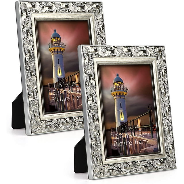 5x7 Inch Vintage Picture Frame Set of 2, Elegant Antique Photo Frames ...