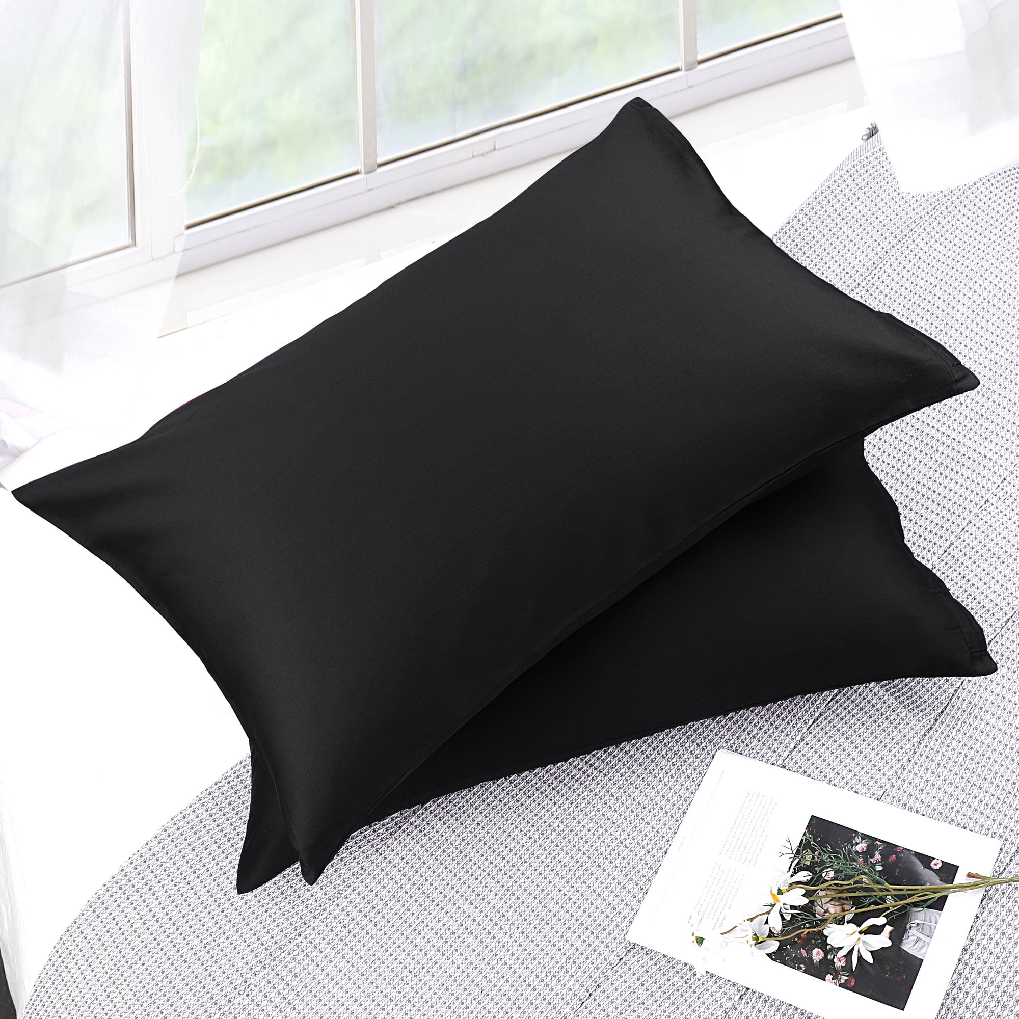 PiccoCasa Pure Cotton Pillowcases 2 Pcs Soft with Zipper Black King ...