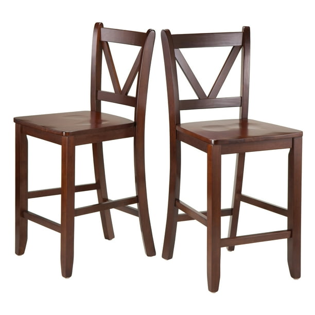 Winsome Wood Victor 2-Pc V-back Counter Stool Set, Walnut Finish ...