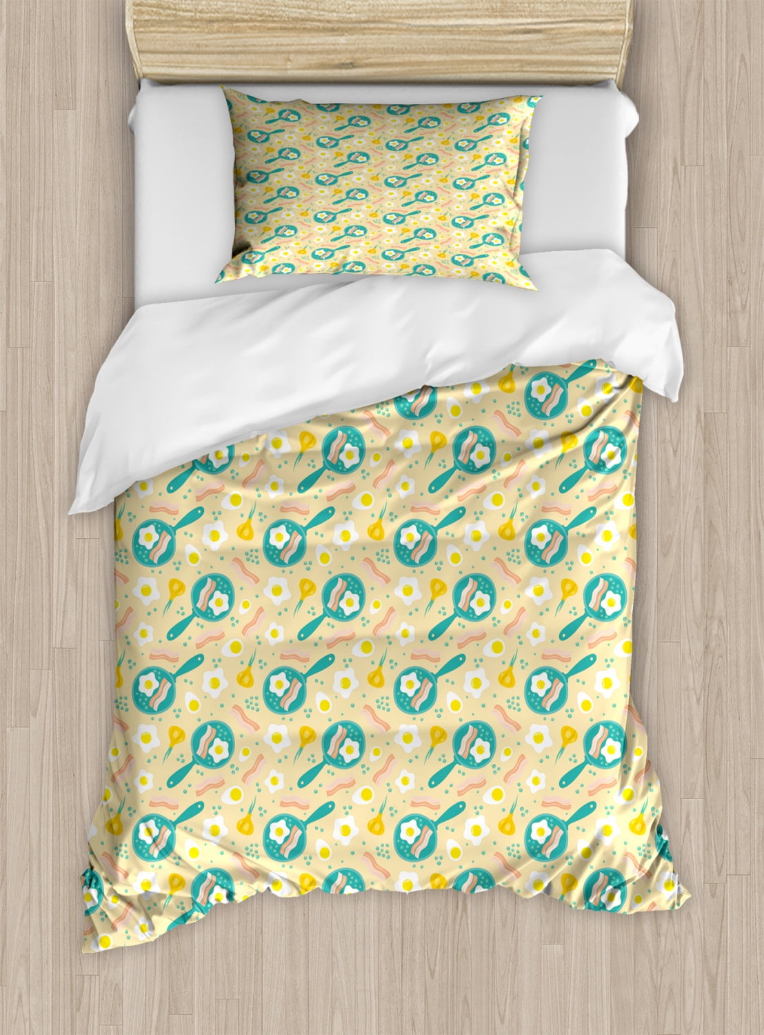 Bacon Duvet Cover Set Twin Size, Breakfast Concept with Bacon and Egg ...