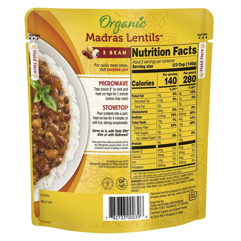Tasty Bite Organic Bean Madras Lentils, 10 Ounce, Pack Of, 47% OFF