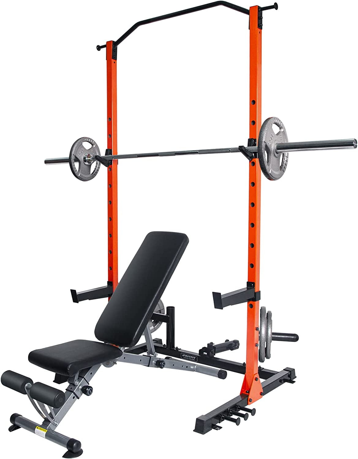 RitFit 1000LB Capacity Squat Rack with Bench, 100LB Iron Weight Plates ...