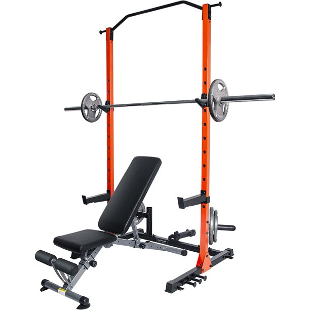 RitFit 1000LB Capacity Squat Rack with Bench, 100LB Iron Weight Plates ...