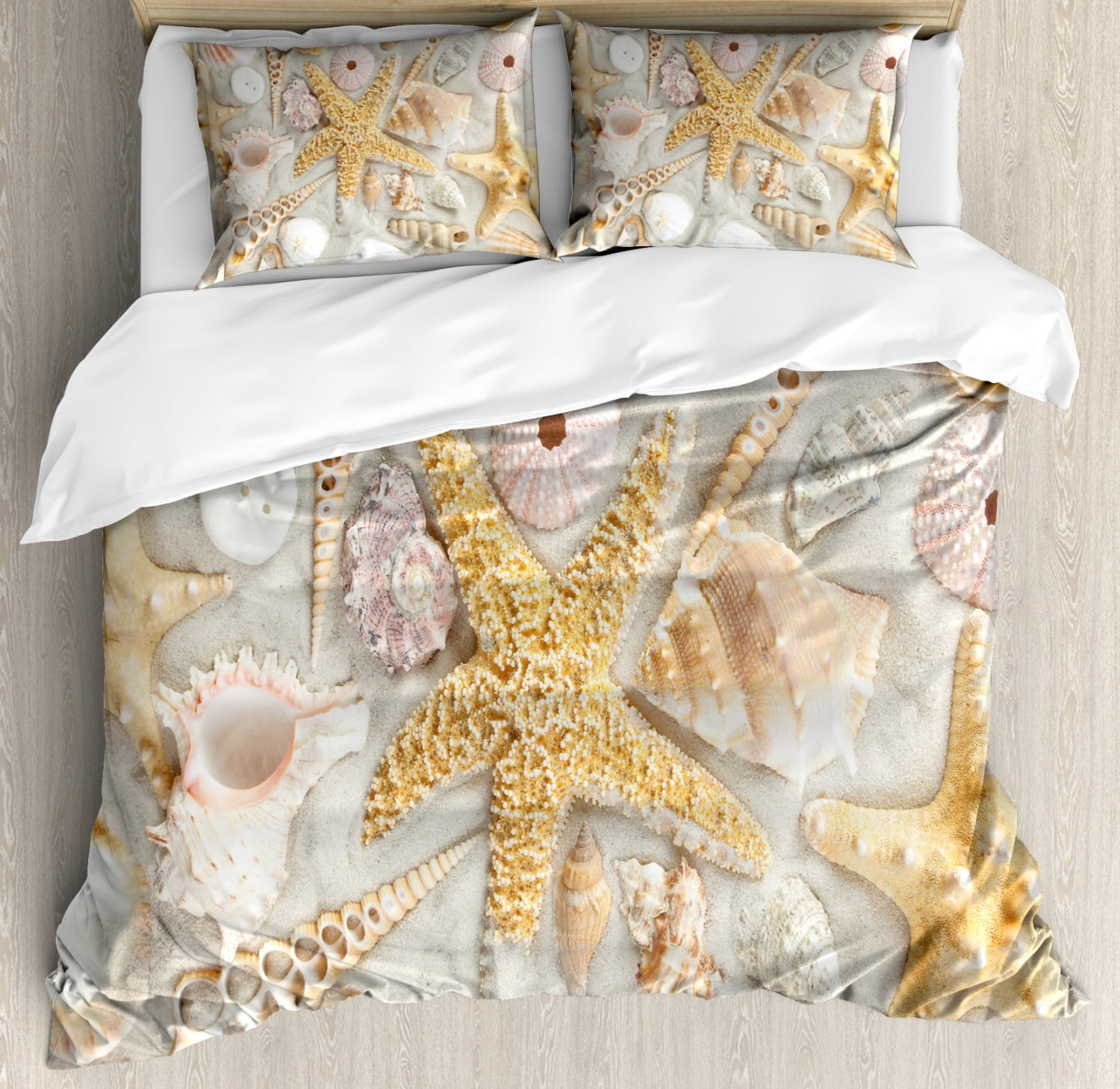 Shell Duvet Cover Set King Size, Assorted Seashells in Sandy Beach ...