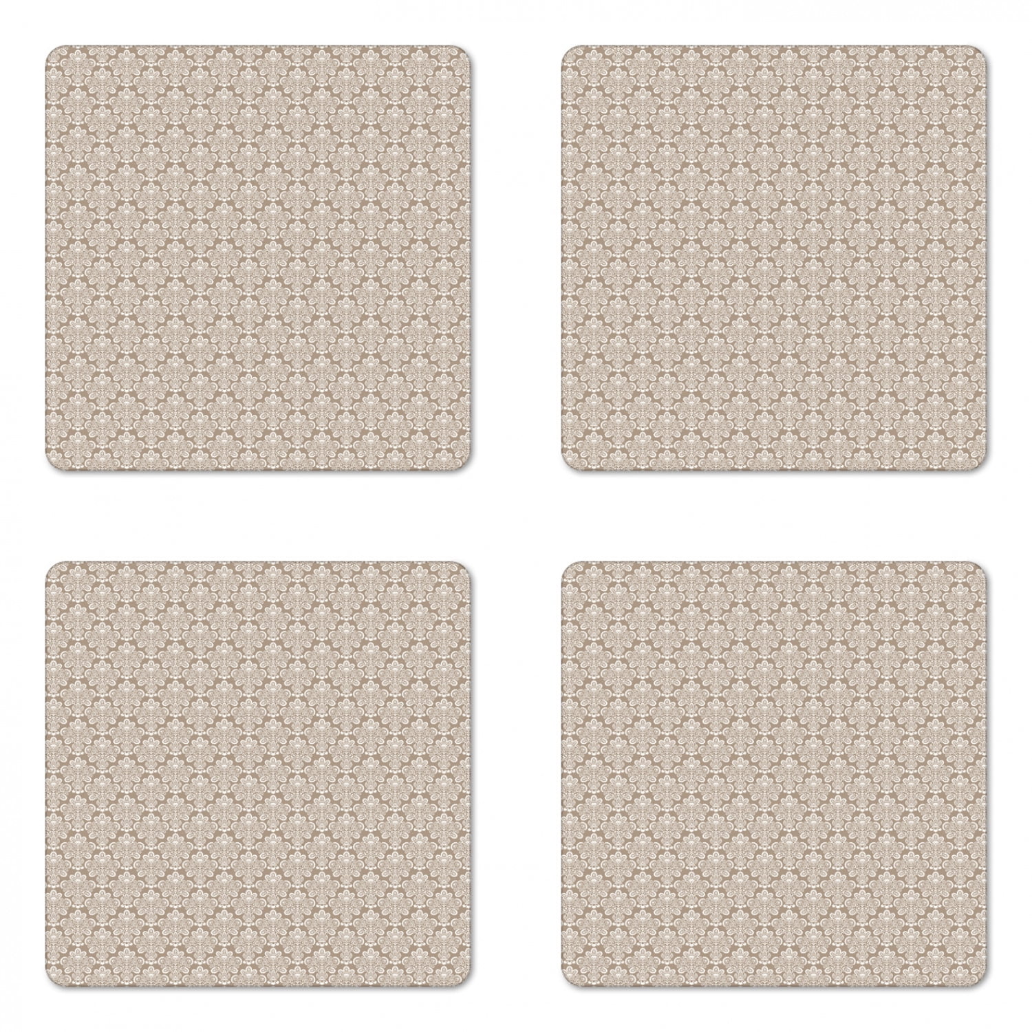 Vintage Coaster Set of 4, Damask Style Curly Floral Motifs in ...