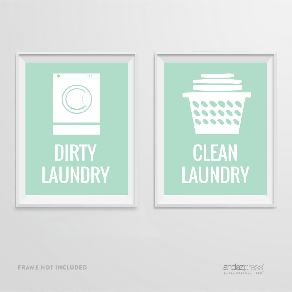 Clean Laundry, Dirty Laundry, Mint Green Laundry Room Wall Art Decor ...
