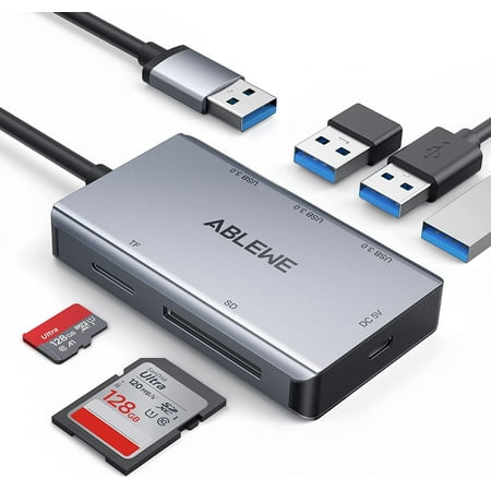SD Card Reader,5-IN-1 USB Memory Card Reader,ABLEWE SD&TF Dual Slot + 3 ...