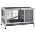 Pawhut Large Indoor Rabbit Hutch with Raised Cage, Enclosed Run, Wheels ...