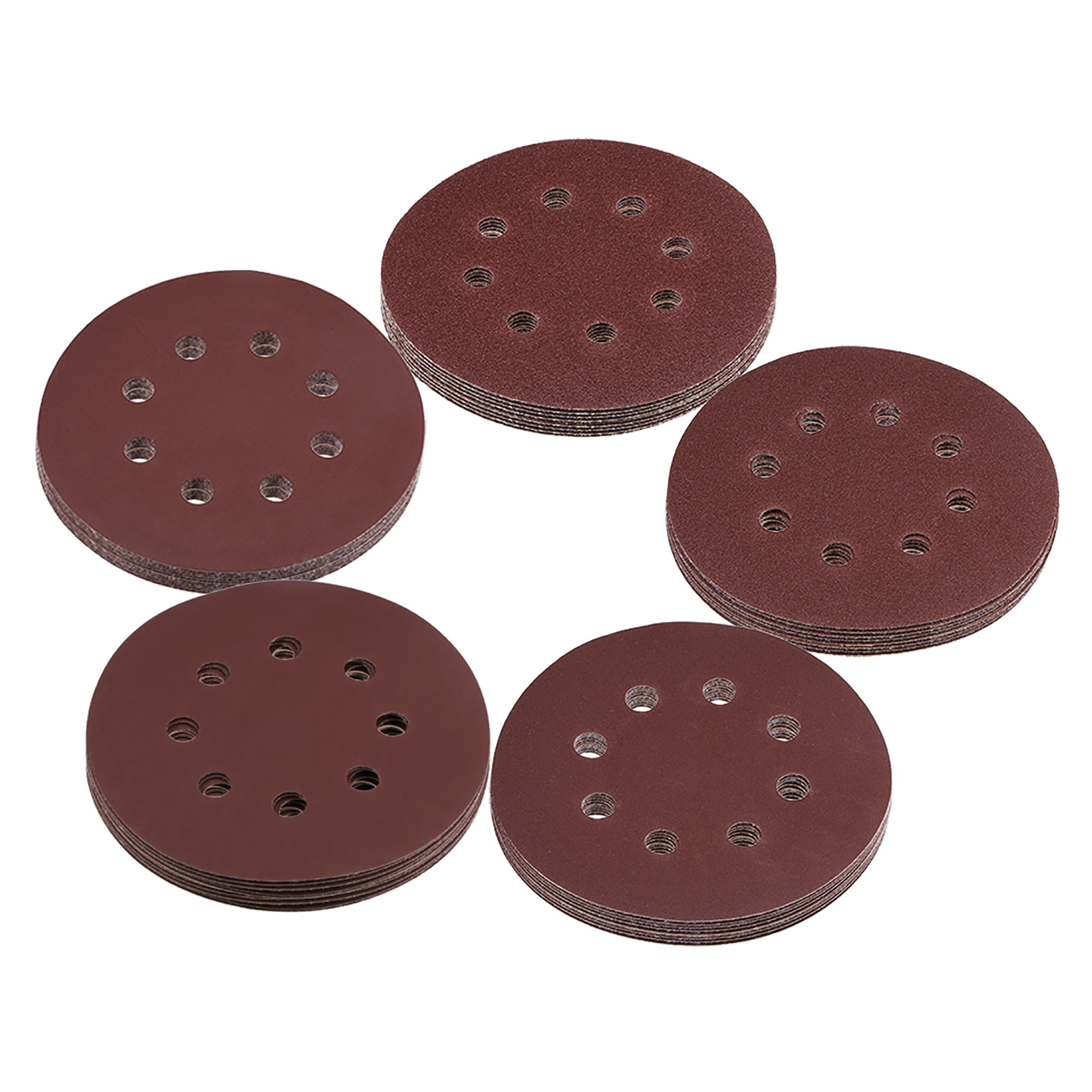 50pcs 5 Inch 8 Hole Hook and Loop Sanding Disc Set 80/120/240/600/1200 ...