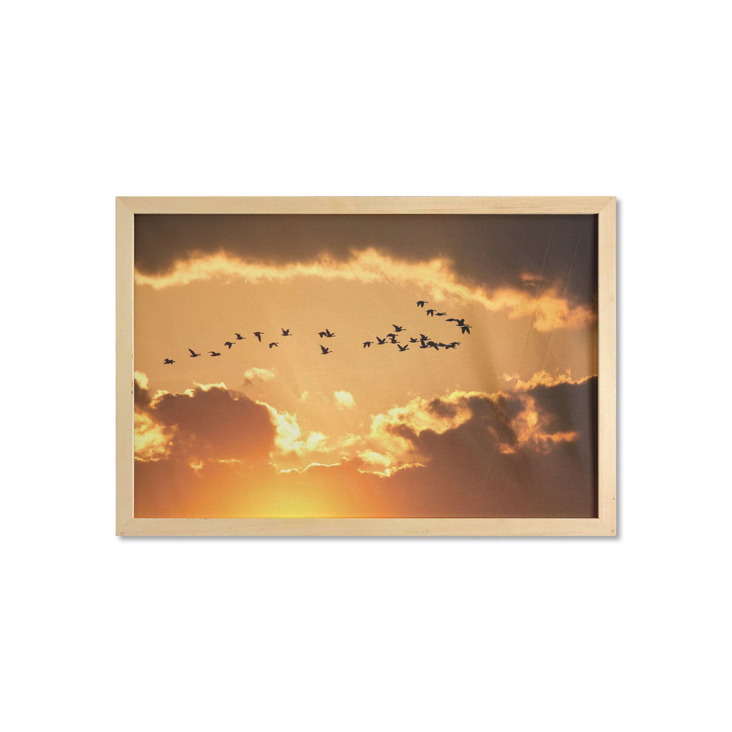 Birds Wall Art with Frame, Flock of Migratory Canadian Geese Flyingt ...