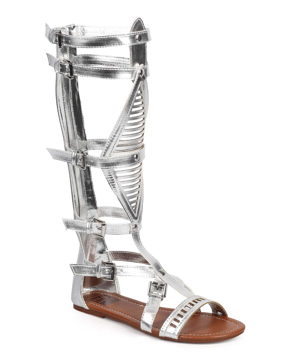 Bumper DG26 Women Metallic Open Toe Studded Knee High Hollow Gladiator ...