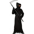 Adult Grim Reaper Costume with Glowing Red Eyes Halloween Scythe Set ...