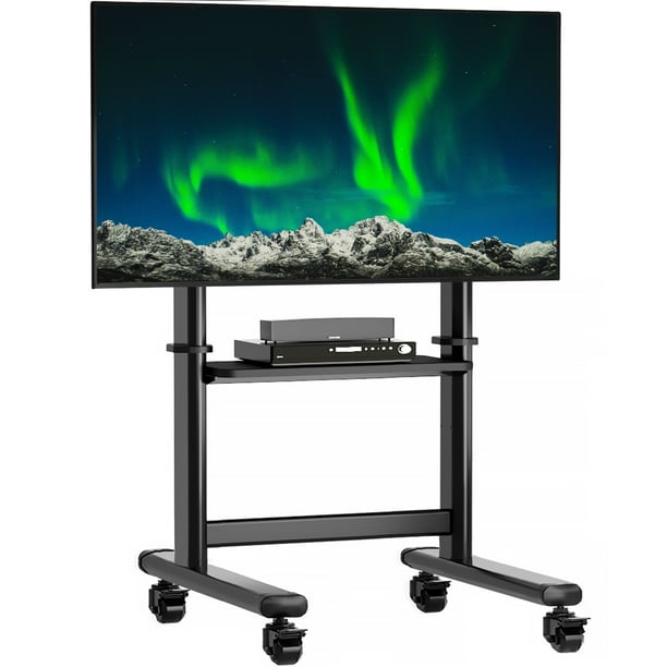 Black Mobile TV Stand Rolling TV Cart for 55 to 90 inch Flat Screen TVs ...