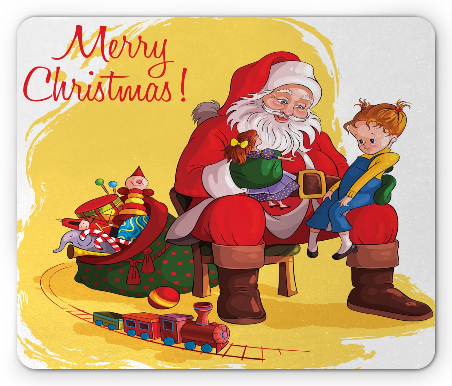 Christmas Mouse Pad, Little Child Sitting on Santa Knee with Gifts Doll ...