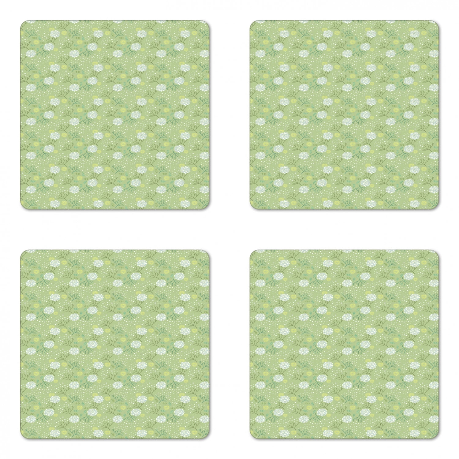 Spring Coaster Set of 4, Abstract Floral Bloom Pattern with Foliage ...