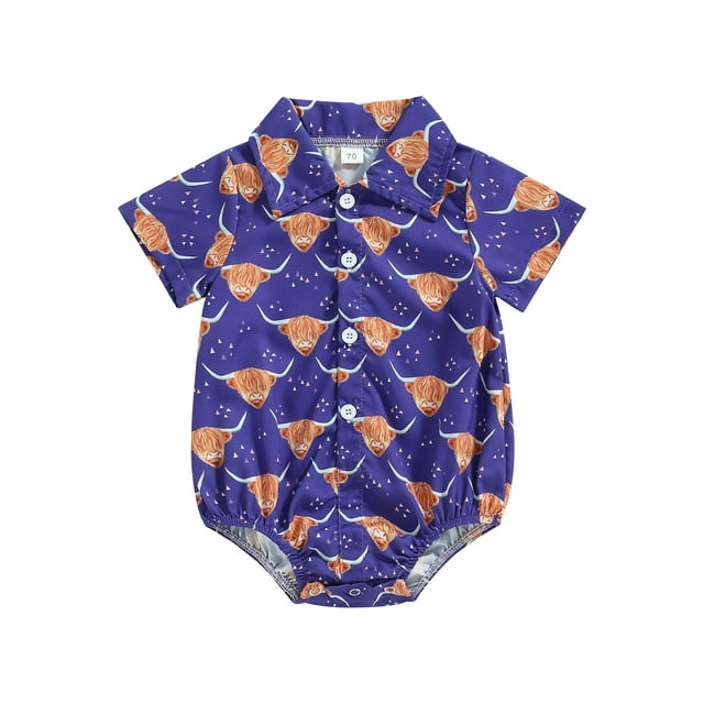 Aunavey Western Baby Boy Clothes Cow Print Shirt Romper Infant Short Sleeve Button Down Bodysuit ...